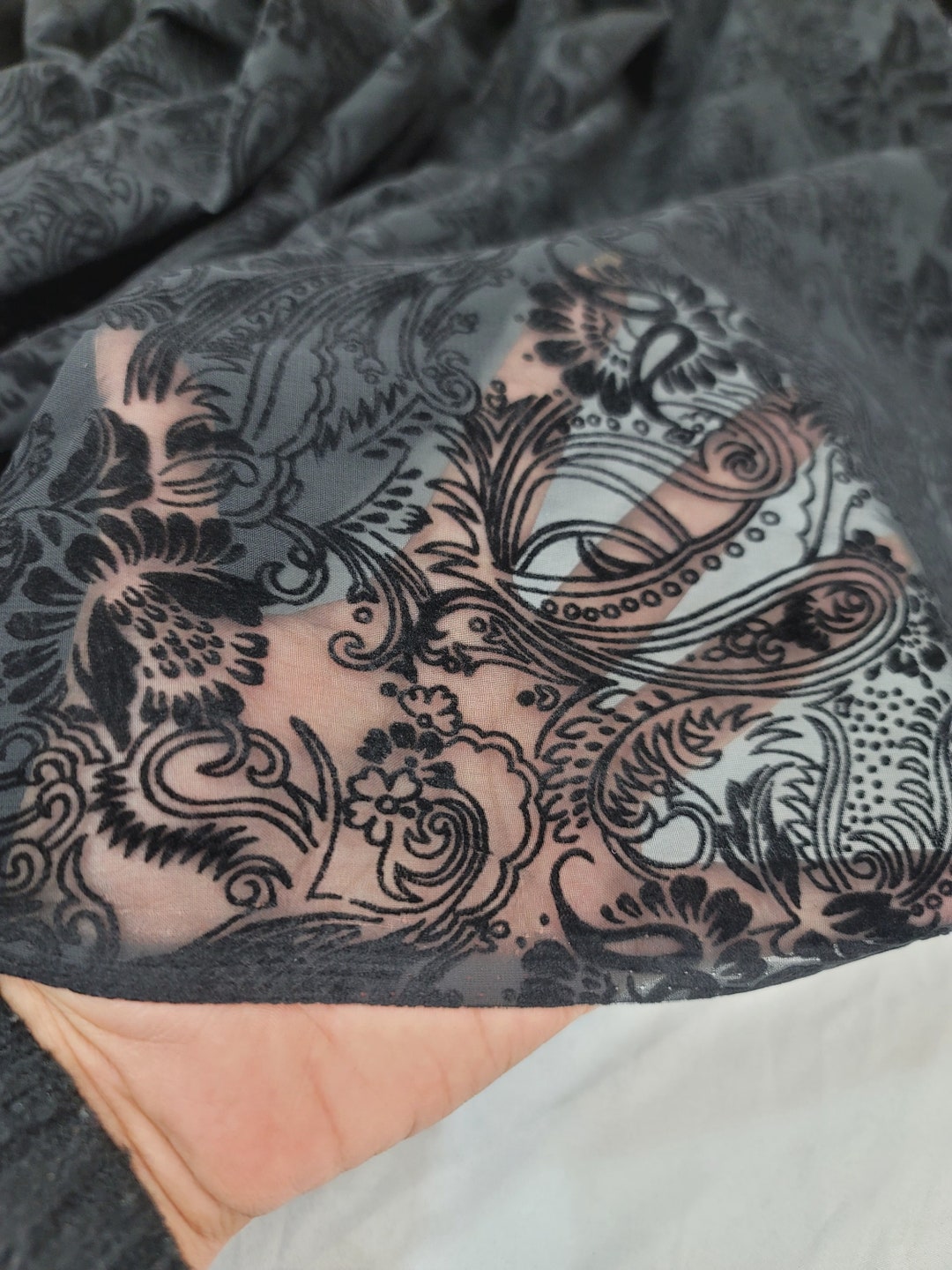 Fabric by the Yard Velvet Burn Out Black Velvet Clothing Paisley ...