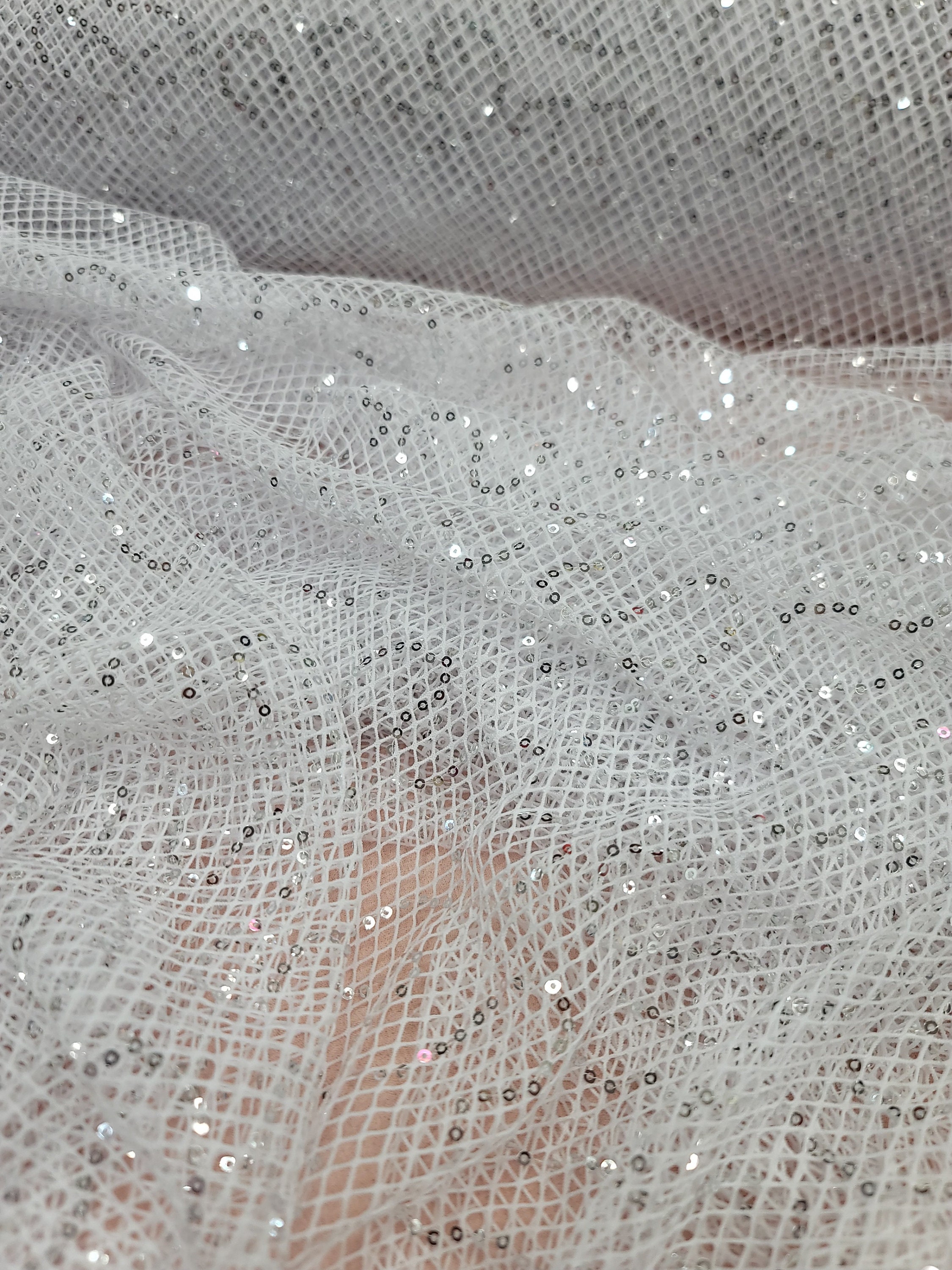 White Fishnet Fabric With Silver Sequins: Cabaret Fashion, Sold by the ...