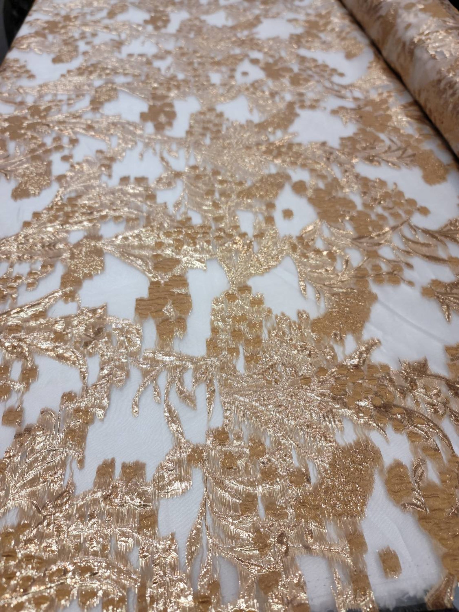 Fabric Sold By The Yard Metallic Gold Brocade Floral Flowers | Etsy