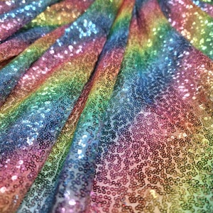 Rainbow Sequin Fabric by the Yard Multicolor Sequin on Mesh Stretch on ...