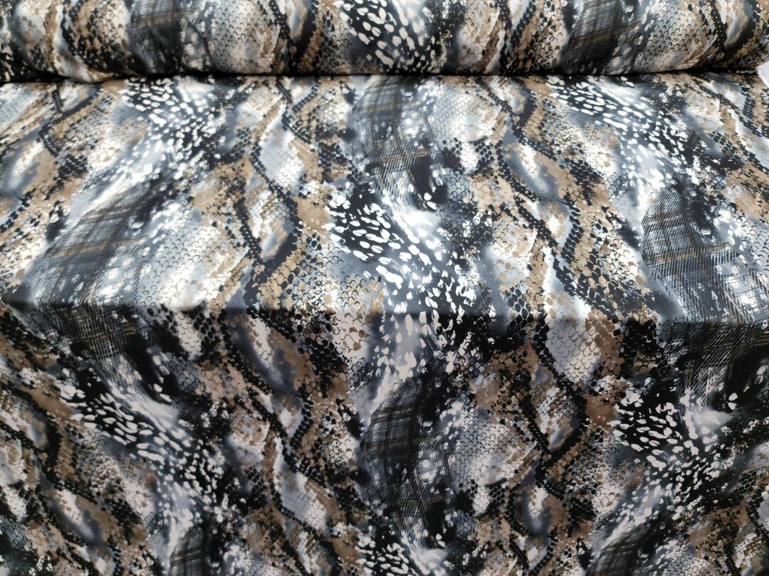 Fabric Sold by the Yard Snake Skin Spandex Black White Brown Stretch ...