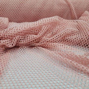 Pink Blush Stretch Fish Net Fabric Shine Metallic Silver Mylar Sold by ...