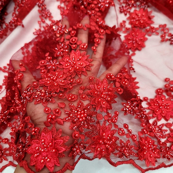 Red Lace Fabric - Etsy