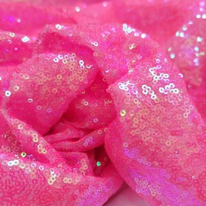 Neon Pink Iridescent Sequin Fabric: Hologram Glitz Mini Sequins, 58 ...