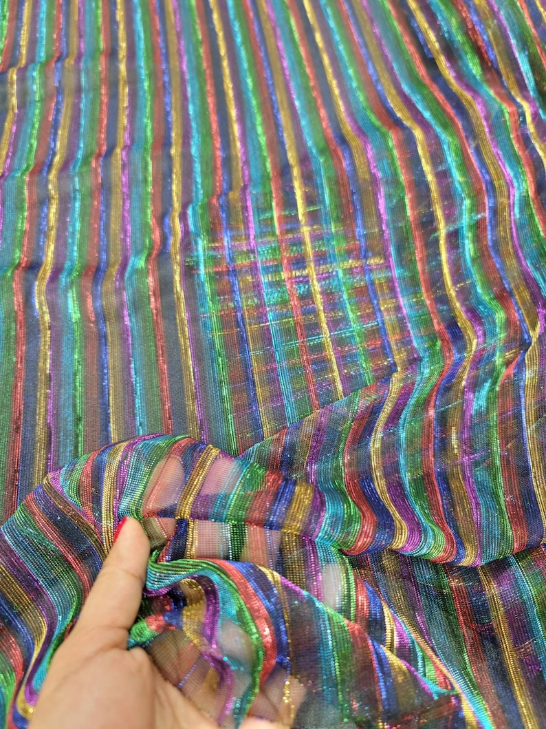 Fabric Sold by the Yard Multicolor Stretch Sheer Mesh Striped - Etsy