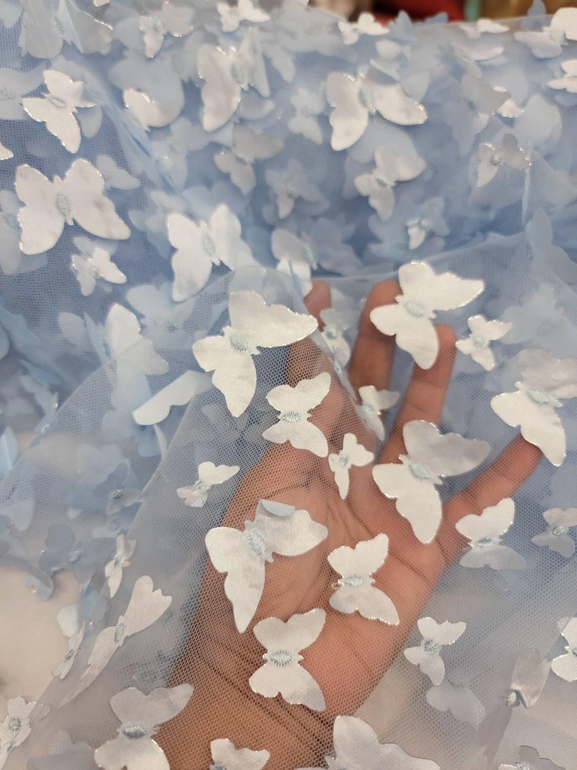 Fabric Sold by the Yard Baby Blue Lace Embroidery 3D Satin | Etsy