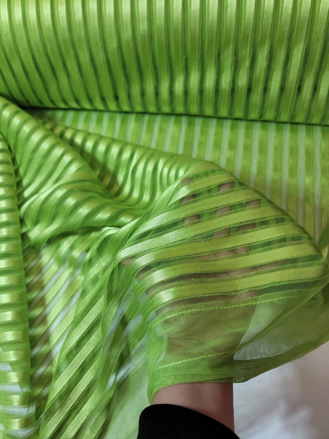 Fabric Sold by the Yard Neon Green Lace Striped Fashion Fabric Dress ...