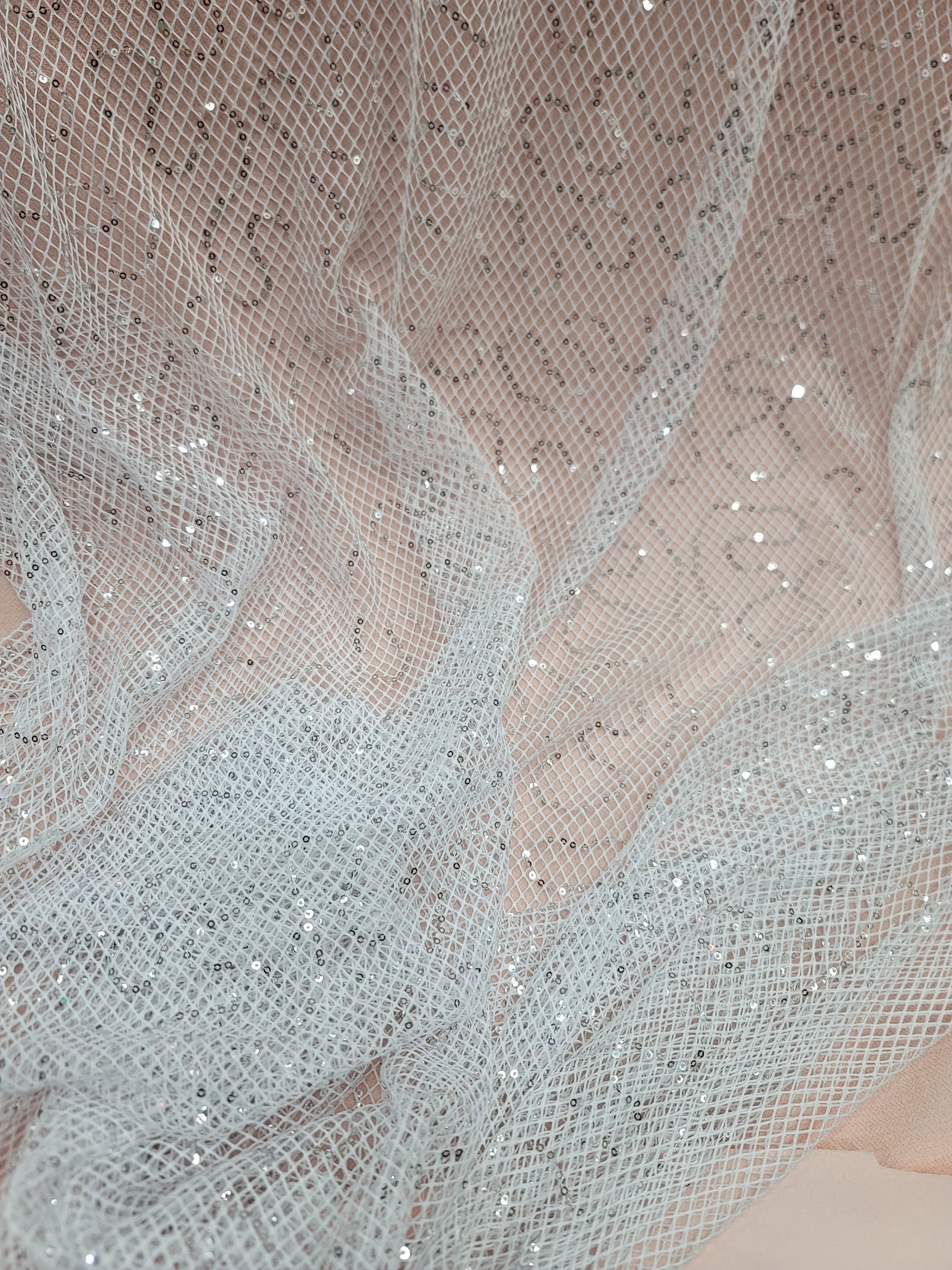 White Fishnet Fabric With Silver Sequins: Cabaret Fashion, Sold by the ...