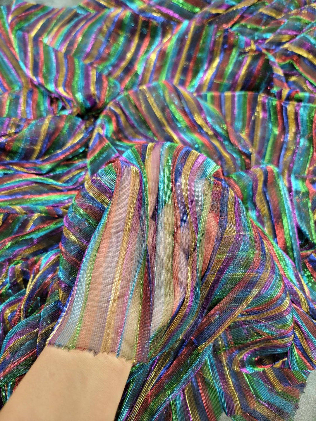 Fabric Sold by the Yard Multicolor Stretch Sheer Mesh Striped - Etsy