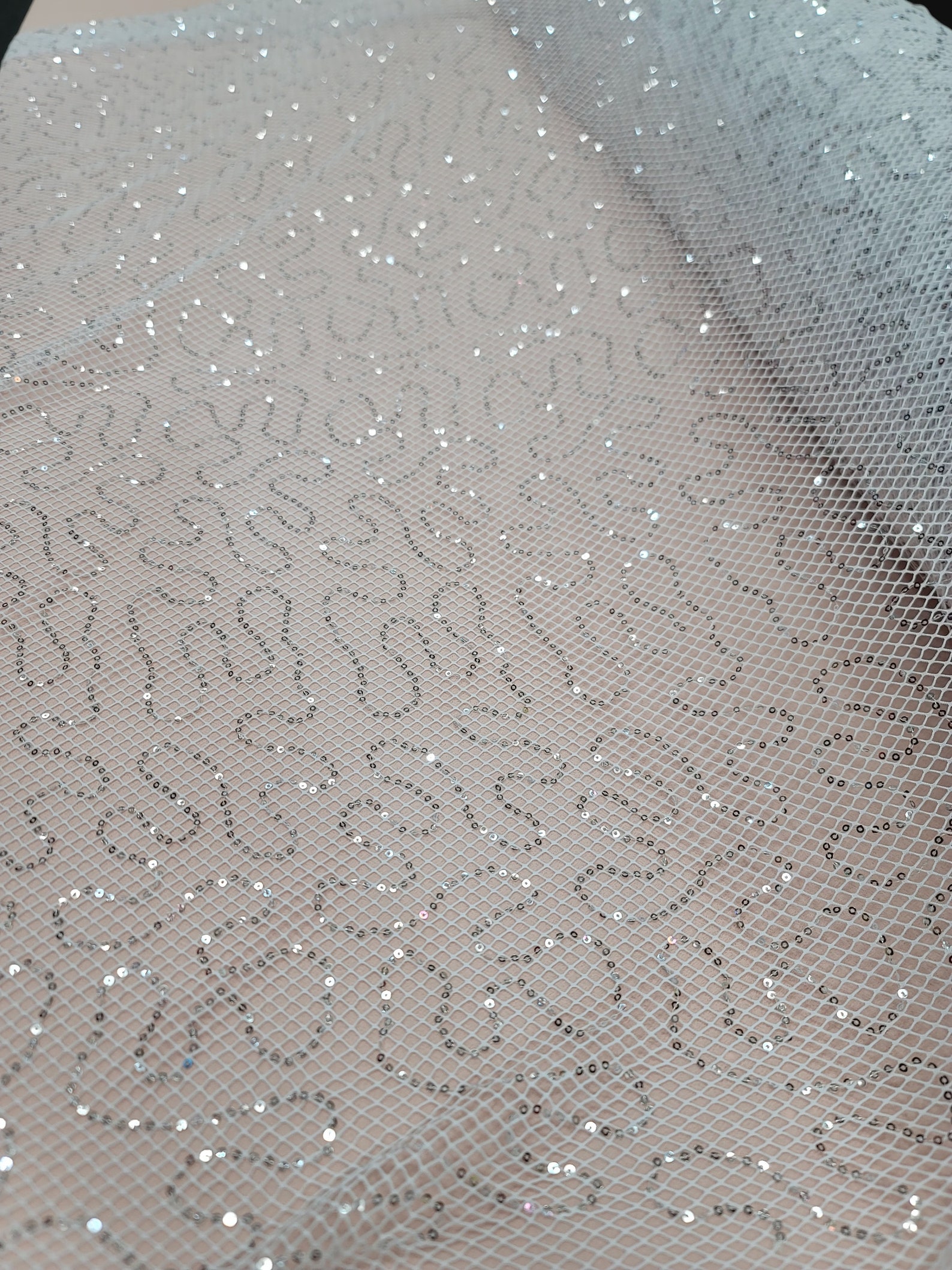 White Fishnet Fabric With Silver Sequins: Cabaret Fashion, Sold by the ...