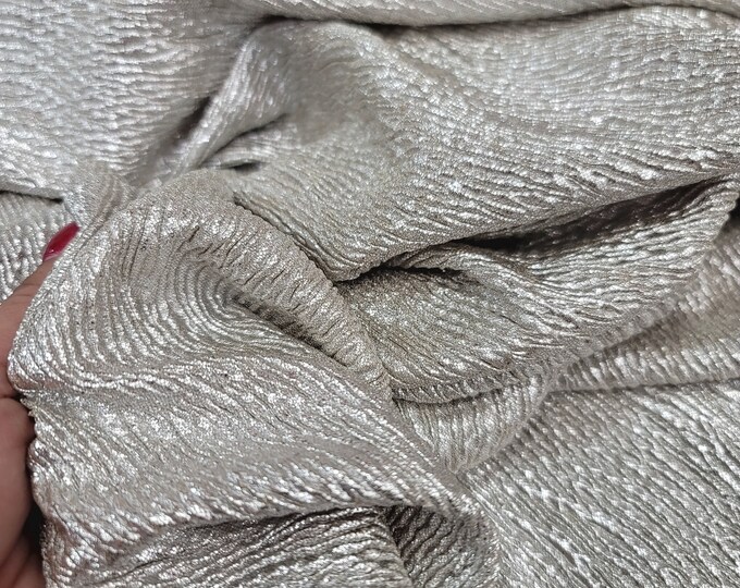 Silver Metallic Stretch Textured Pleated Fashion Spandex Fabric by the ...
