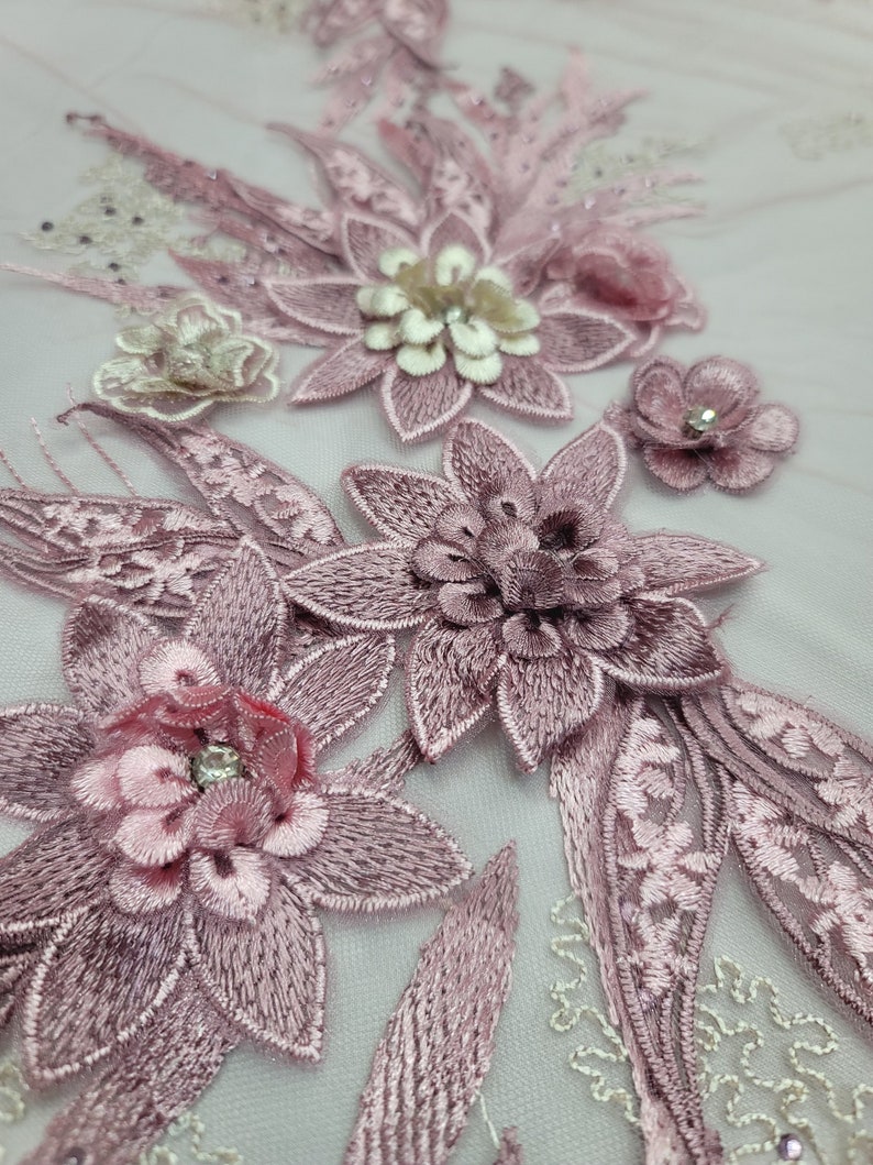 Dusty Rose Lace 3d Floral Embroidery Mesh Prom Fabric Sold by the Yard ...