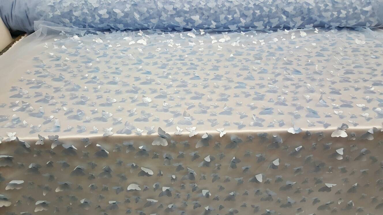 Fabric Sold by the Yard Baby Blue Lace Embroidery 3D Satin | Etsy