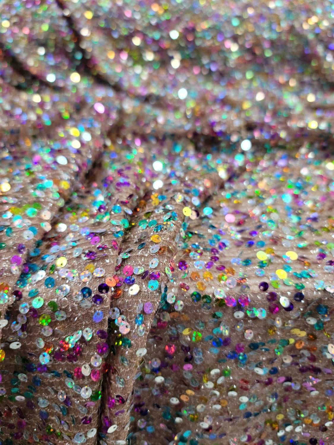 Fabric Sold by the Yard Mocha Stretch Fabric Multicolor Sequin ...