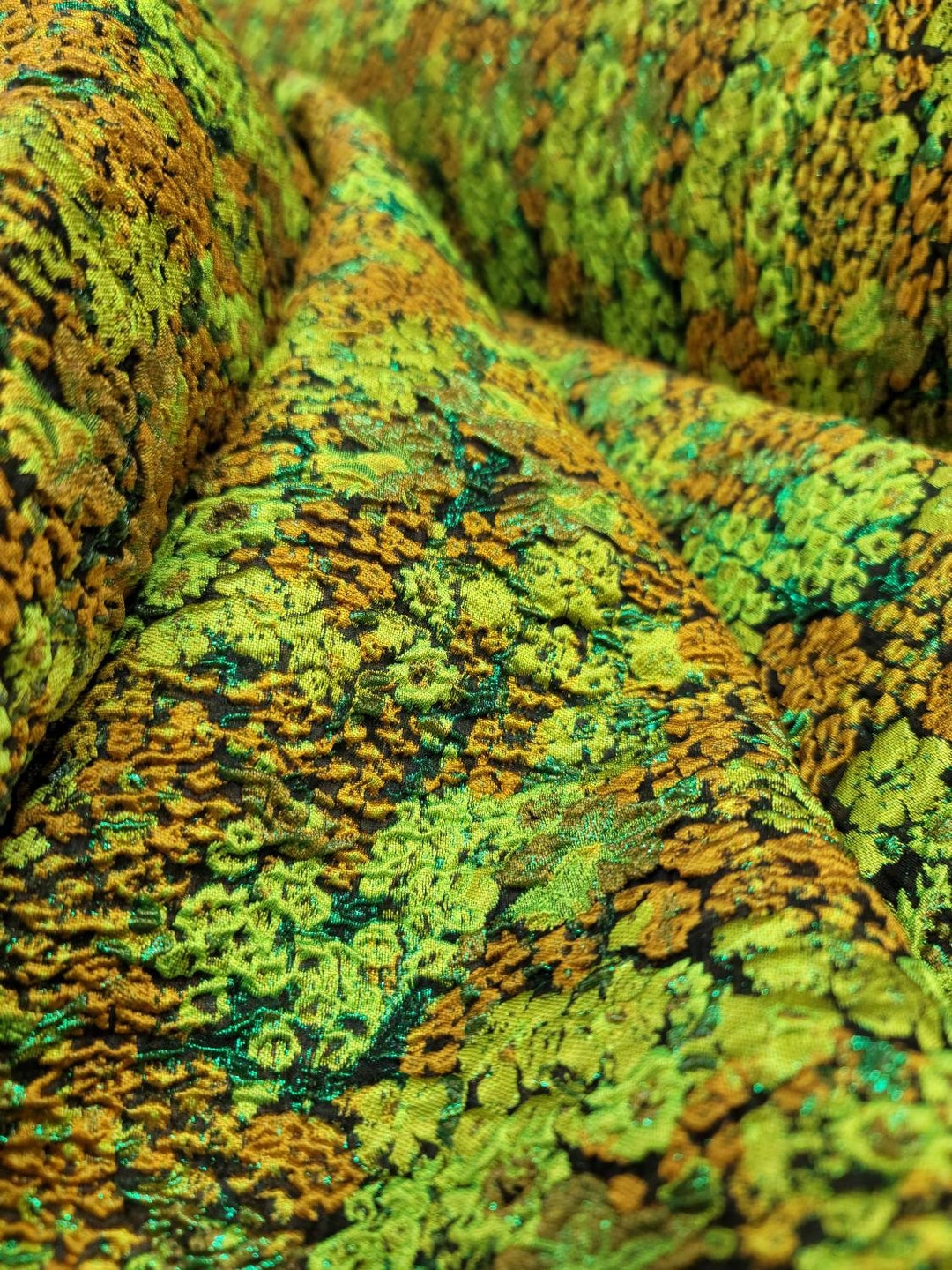 Fabric Sold by the Yard Brocade Jacquard Textured Floral Flowers Green ...