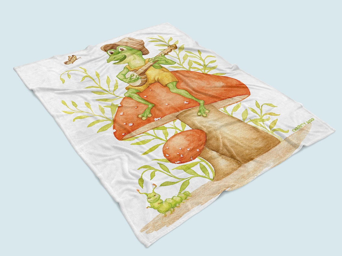 Green Frog Playing Banjo Soft Minky Blanket - Etsy 日本