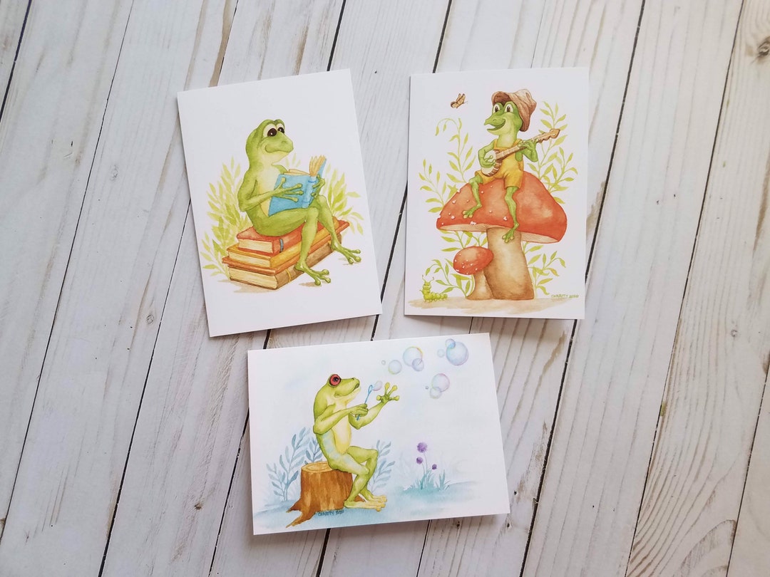 Green Frog Greeting Card Set | Three 4x6 Notecards | Hand Painted ...
