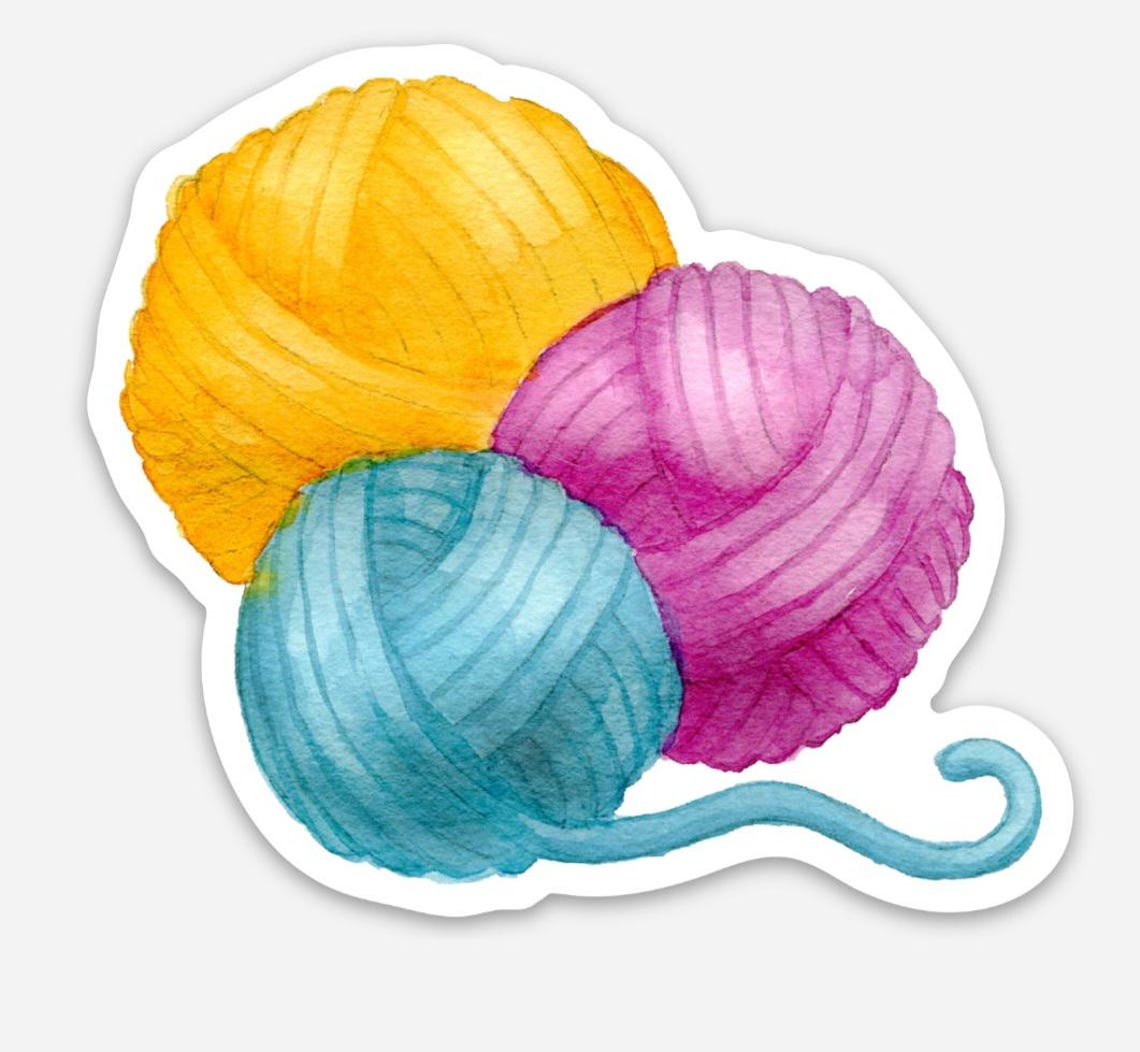 Yarn Balls Sticker | 3 Colorful Yarn Skiens | Hand Painted Watercolor ...
