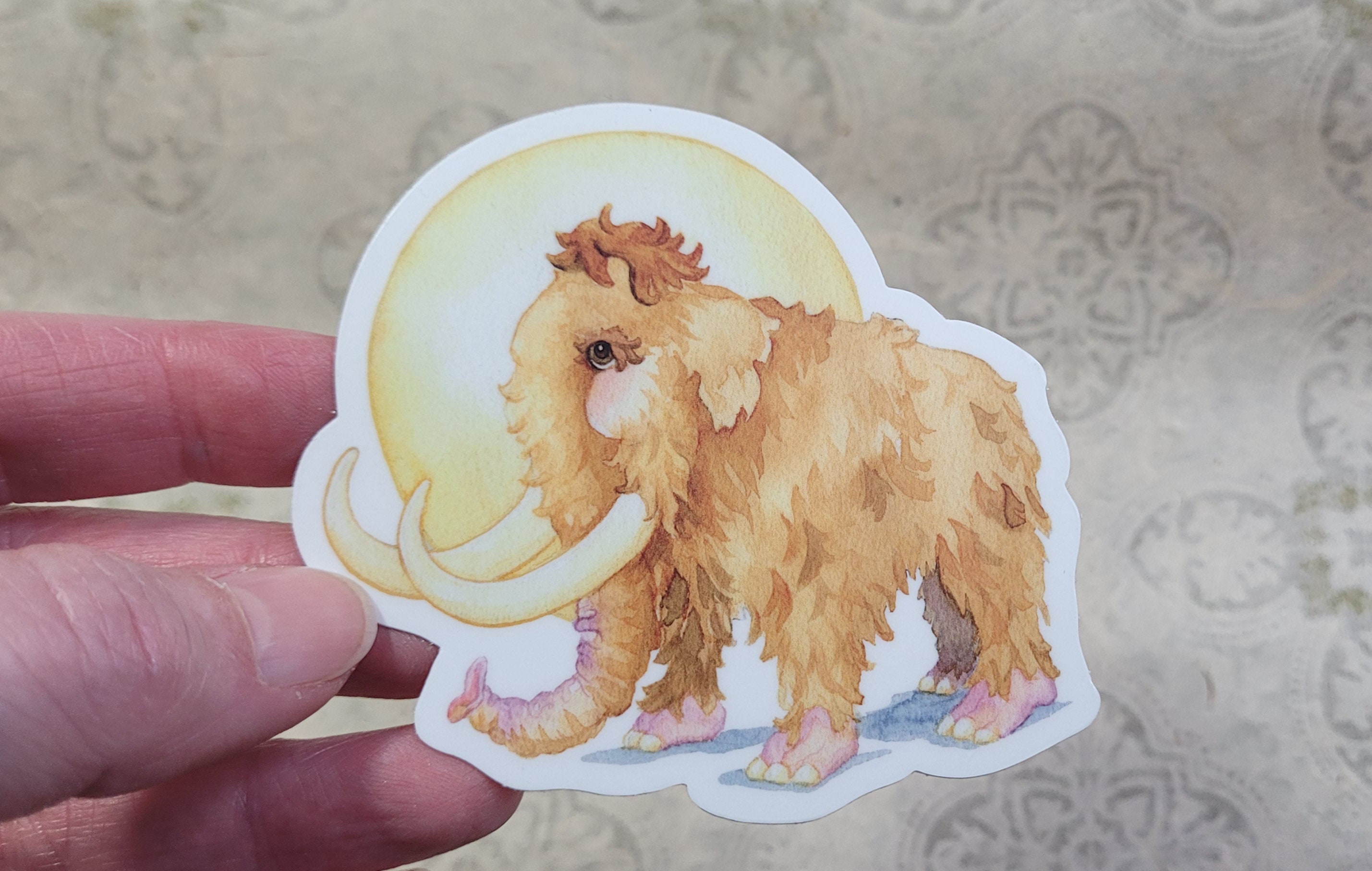 Woolly Mammoth With Moon Sticker Hand Painted Watercolor Stickers ...