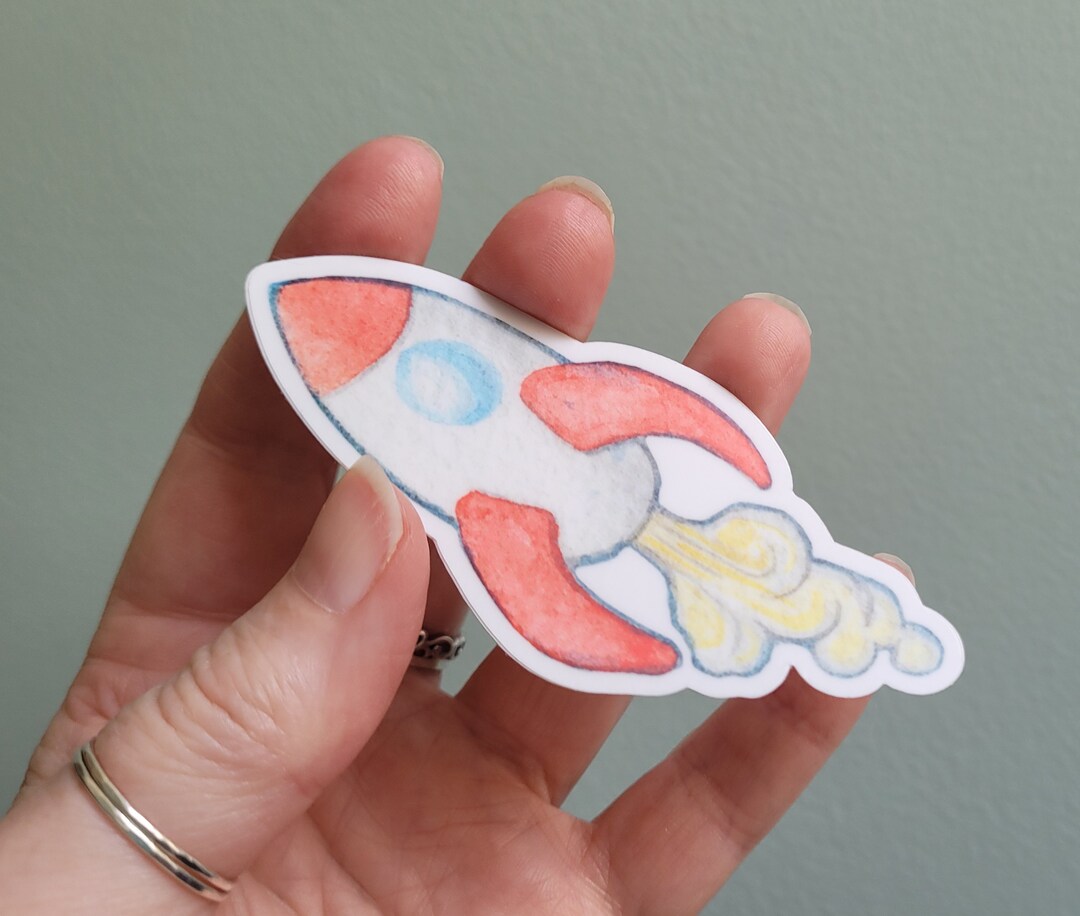 Rocketship Sticker | Outer Space | Hand Painted Watercolor Waterproof ...
