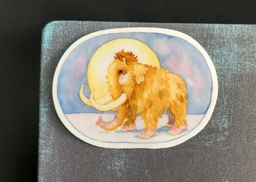 Walking Woolly Mammoth Sticker | Hand Painted Watercolor Stickers ...