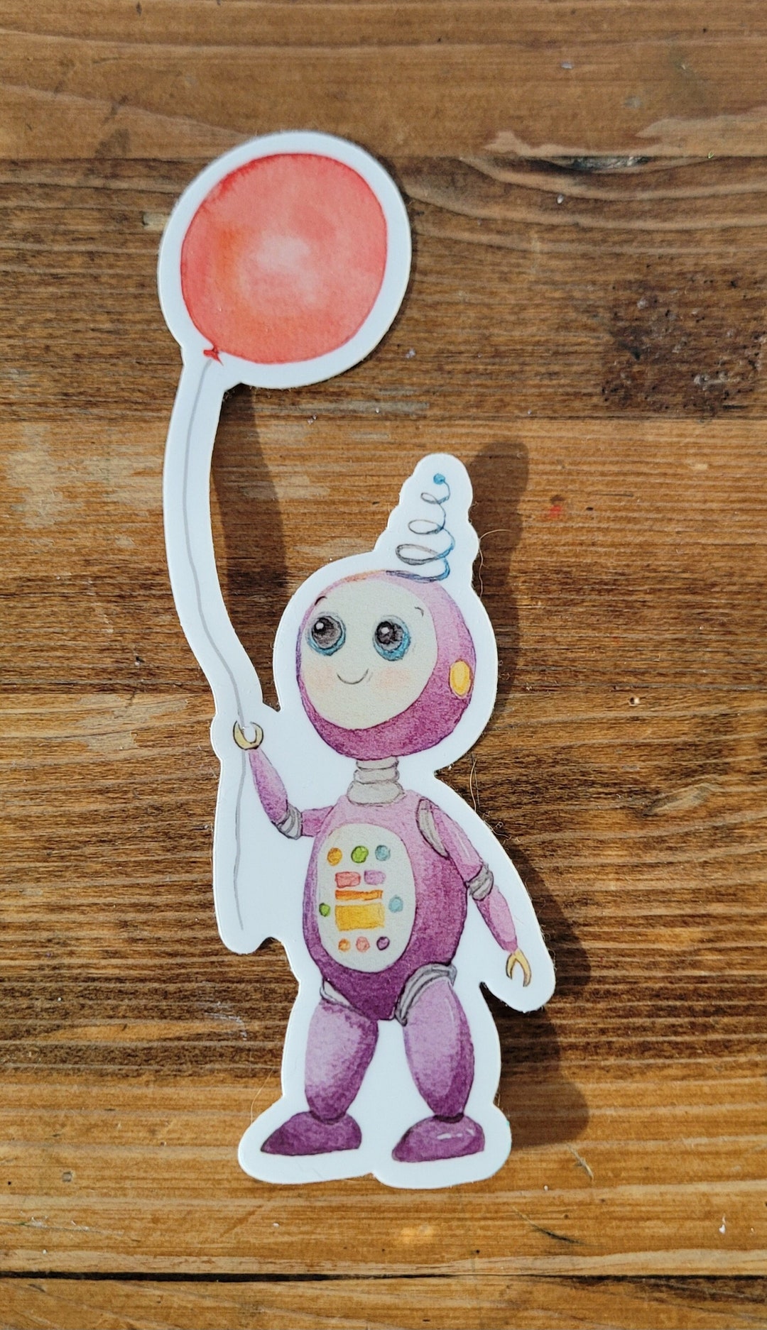 Purple Robot With Balloon Sticker Hand Painted Watercolor Stickers ...