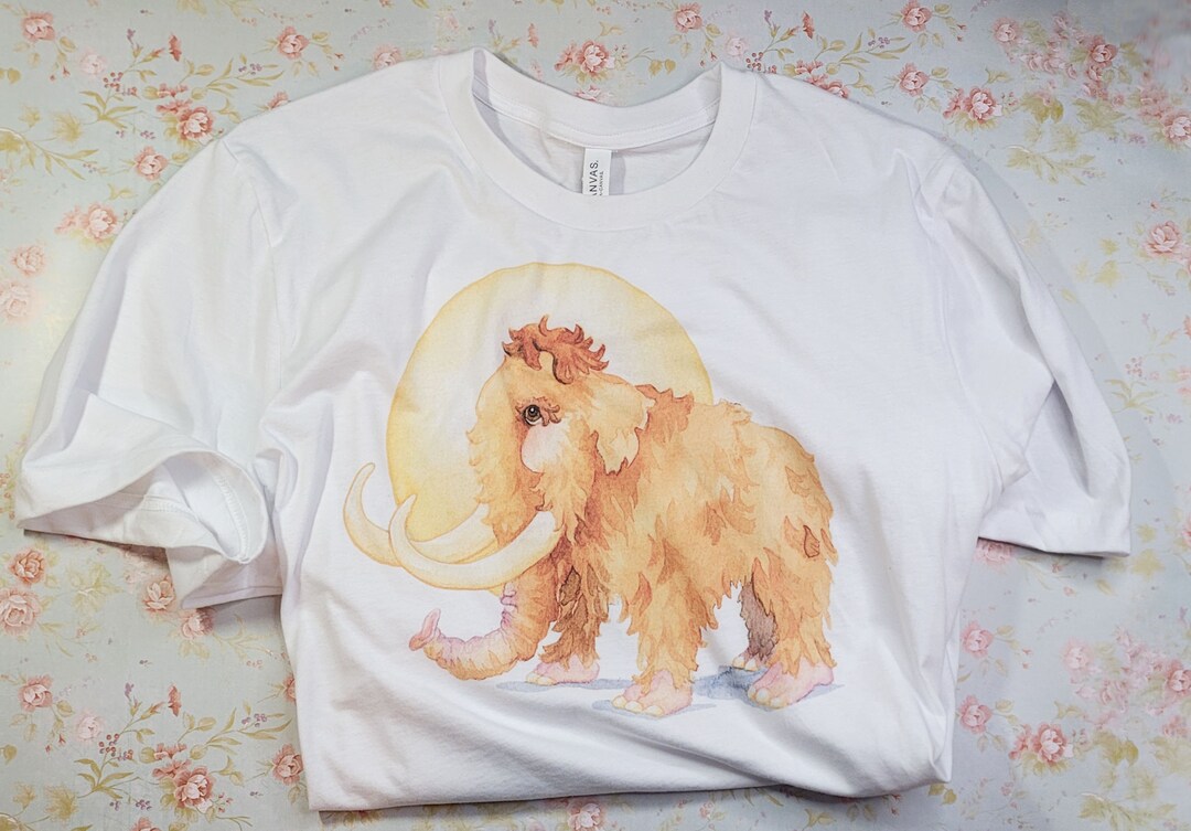 Woolly Mammoth in the Sun Tshirt Watercolor Painting on White T-shirt ...