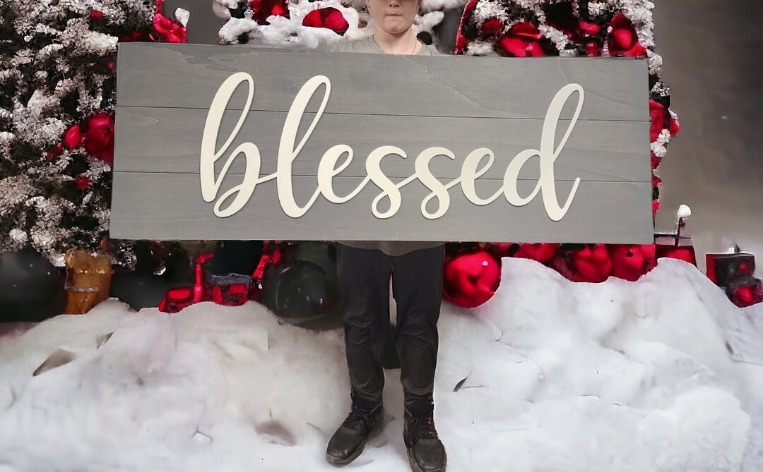 Wood Blessed Sign for Wall Decor | Large Blessed Word Sign ...