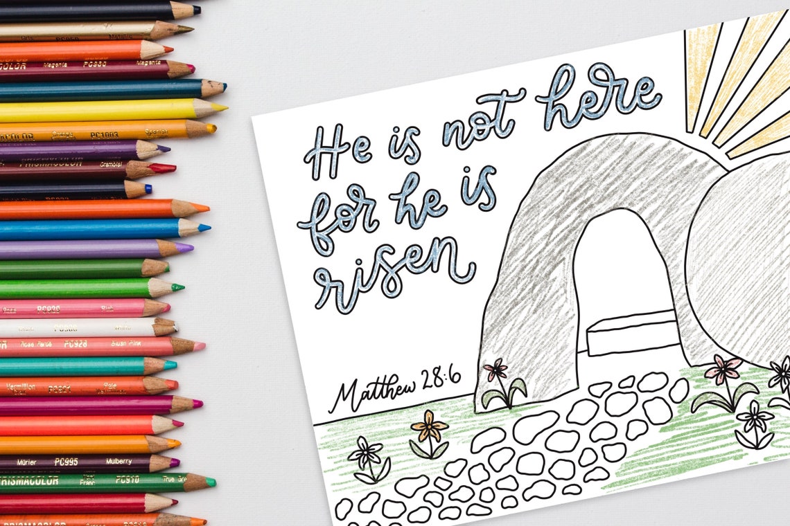 He is Risen Coloring Page | Hand-illustrated Design | Printable DIY ...