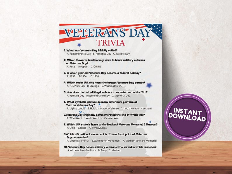 Veterans Day Trivia, Closed for Veterans Day, Printable Veterans Day ...