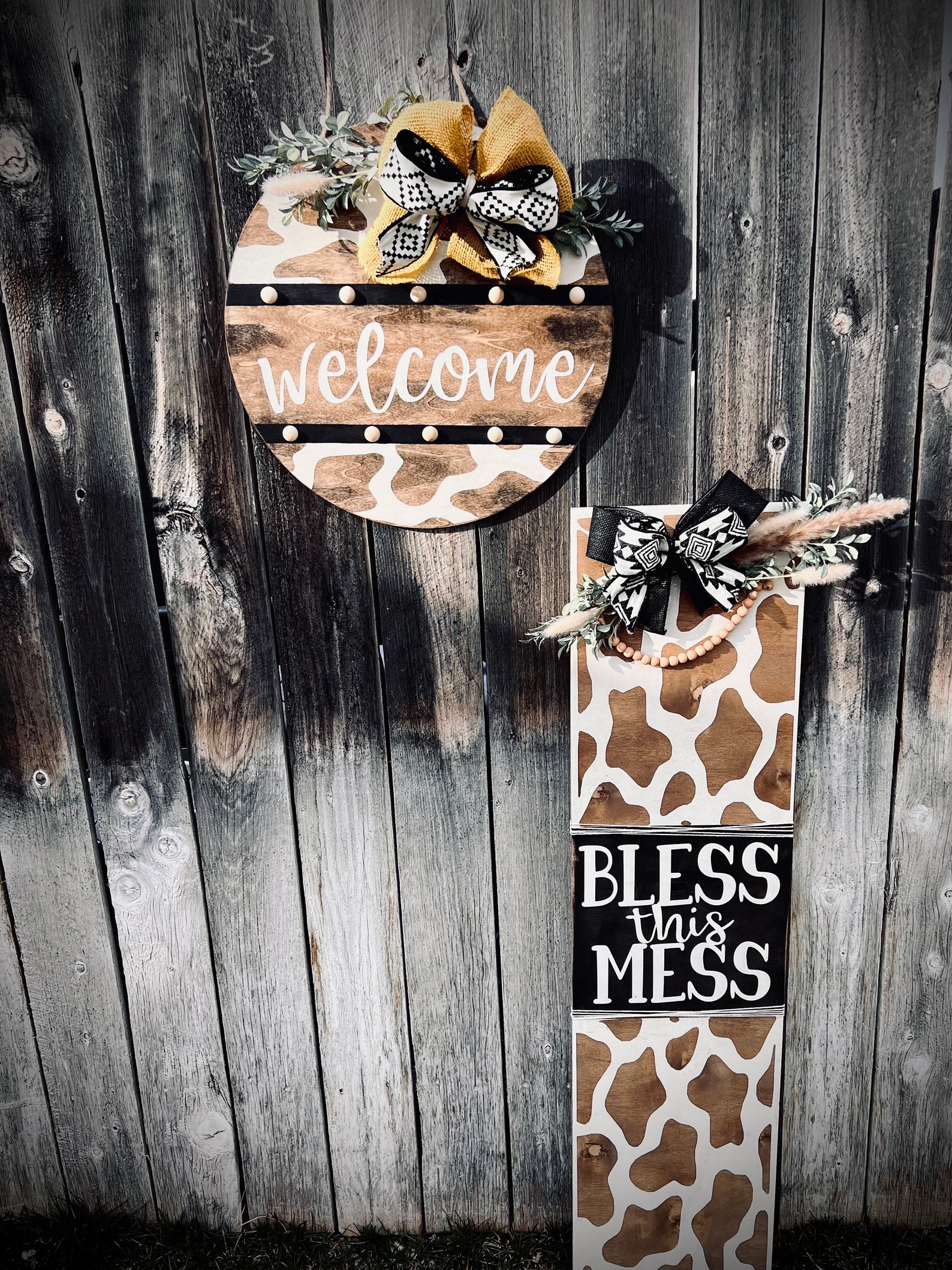 Cowhide Welcome Sign Rustic Farmhouse Welcome Porch Sign Bless This ...