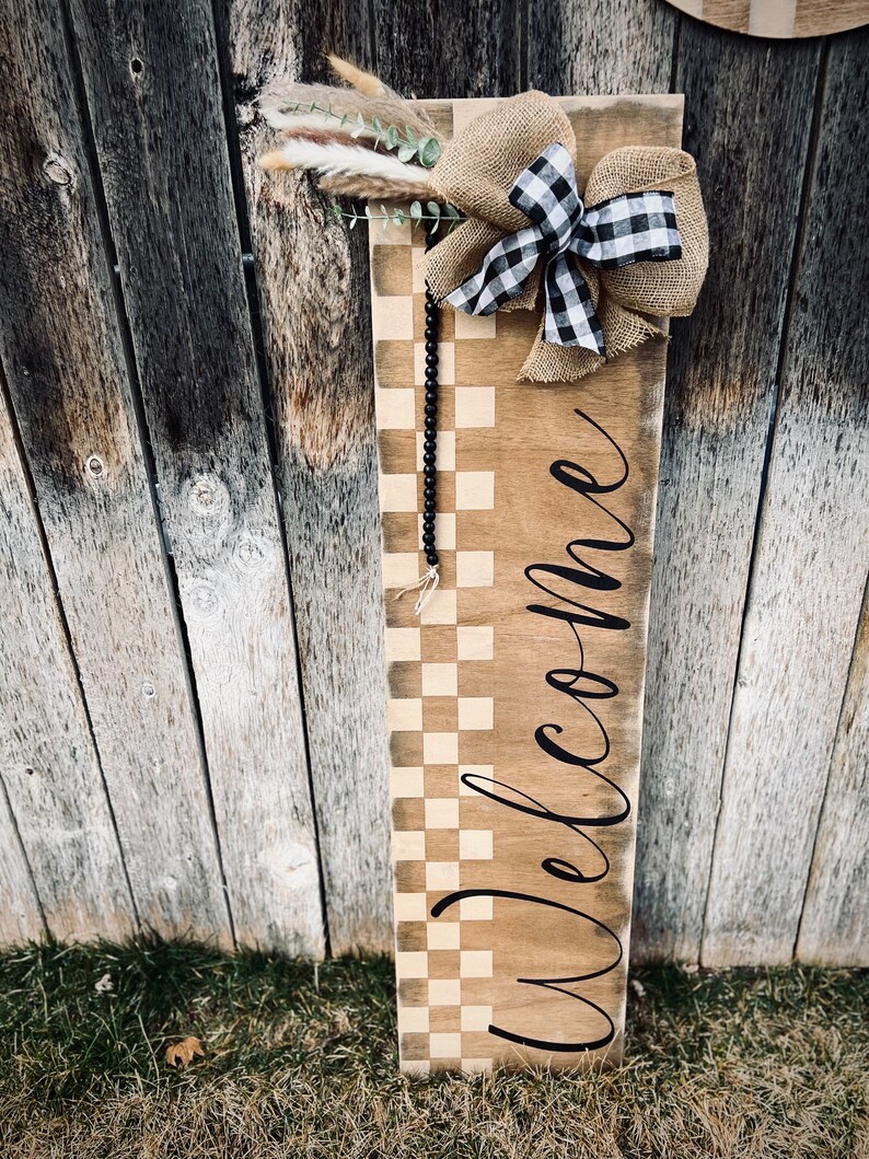 Checkered Welcome Sign Modern Farmhouse Welcome Porch Sign Welcome ...
