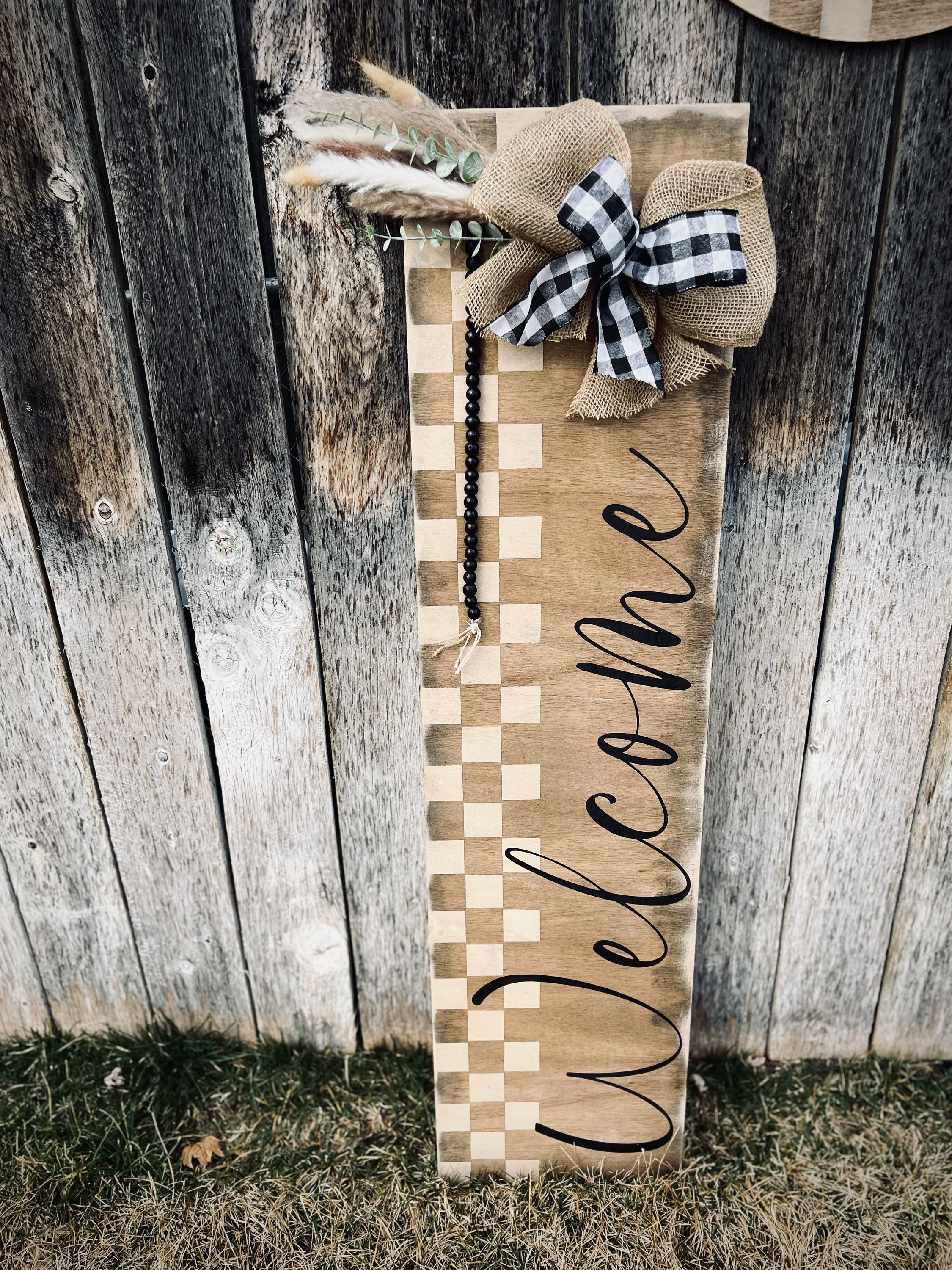 Checkered Welcome Sign Modern Farmhouse Welcome Porch Sign Welcome ...