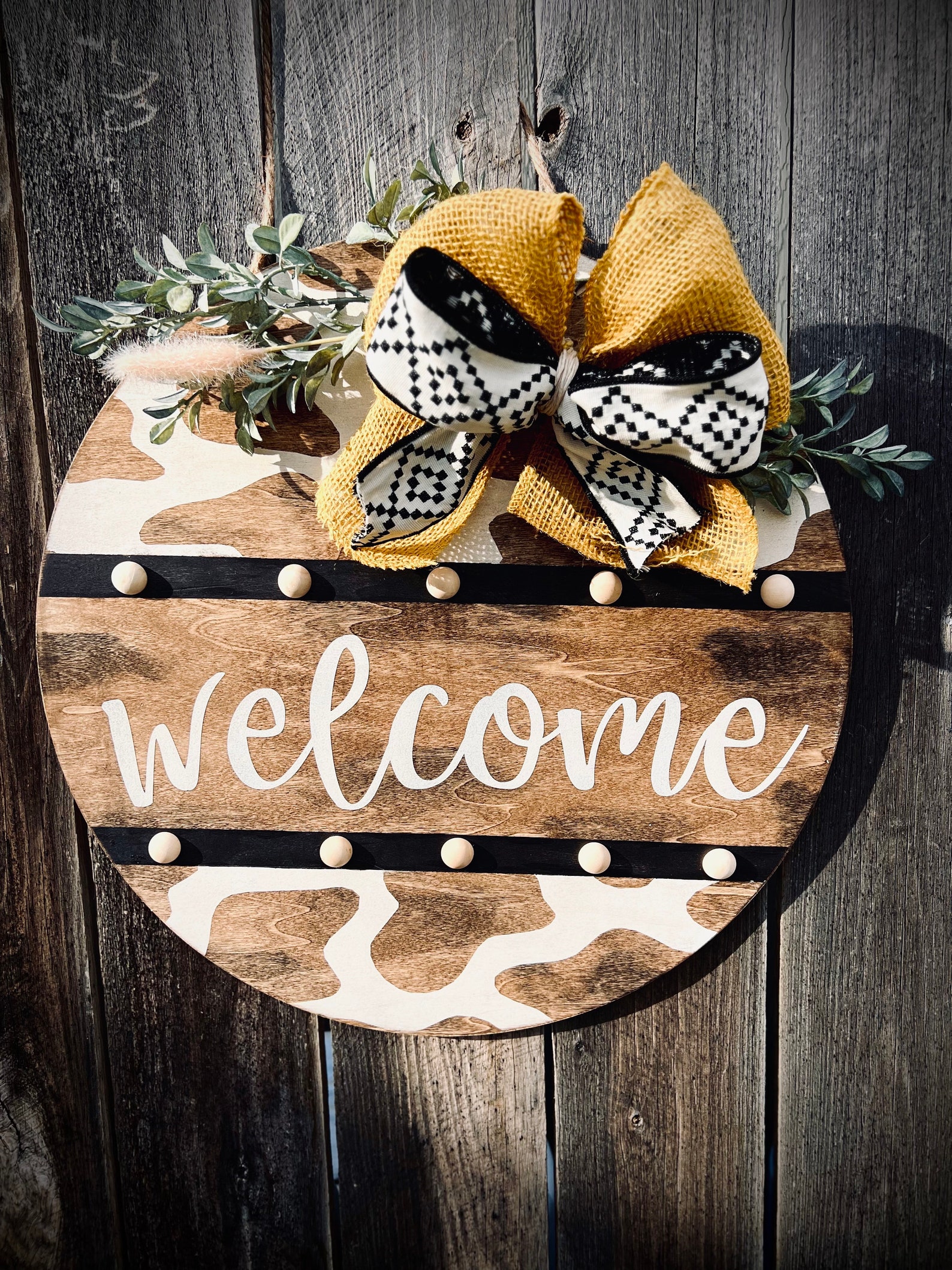 Cowhide Welcome Sign Rustic Farmhouse Welcome Porch Sign Bless This ...