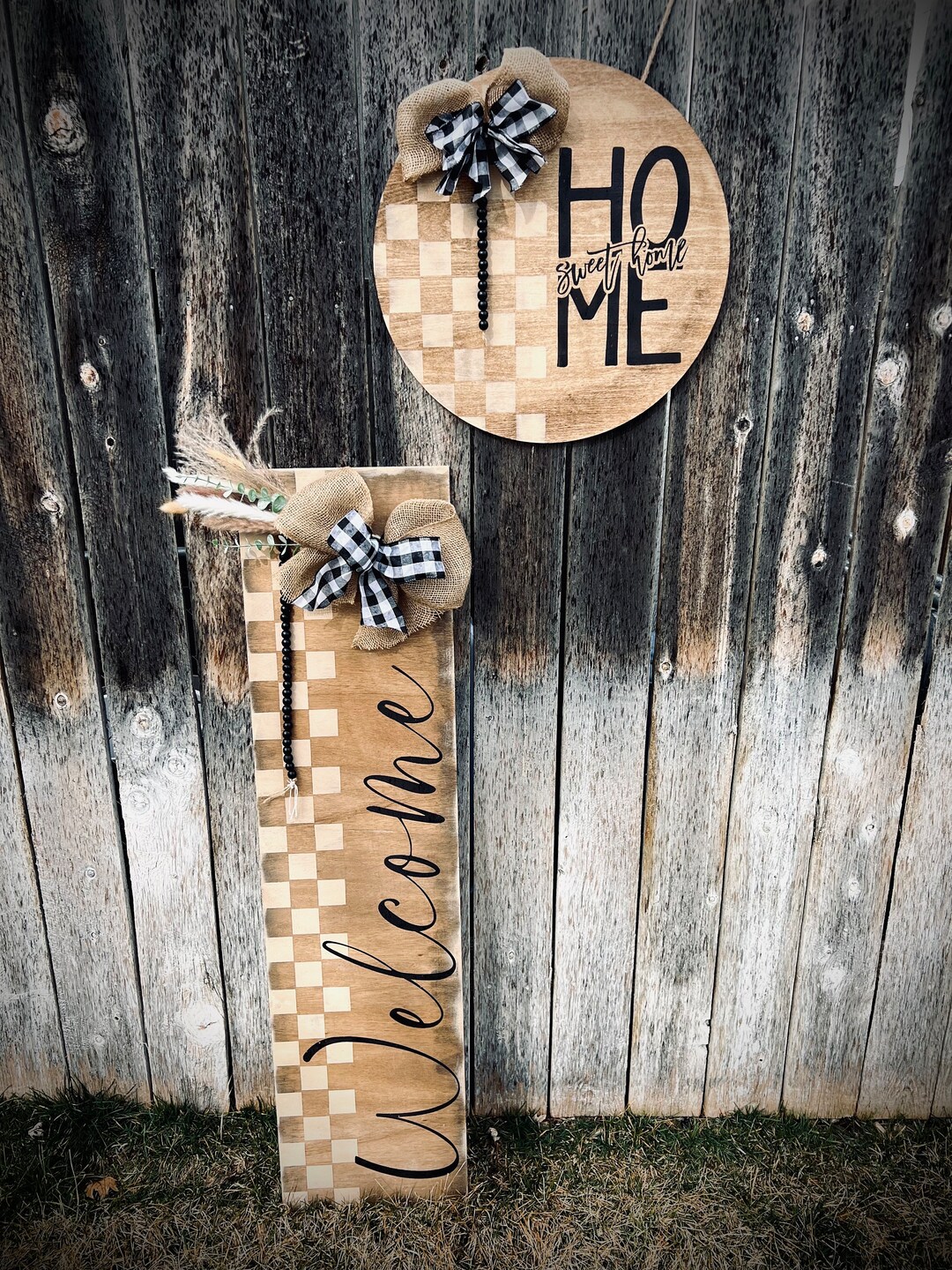 Checkered Welcome Sign Modern Farmhouse Welcome Porch Sign Welcome ...