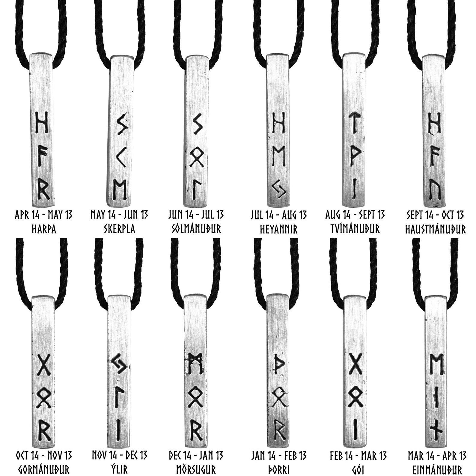 Viking Rune Lunar Month Necklace Vertical Bar Pendant - Etsy