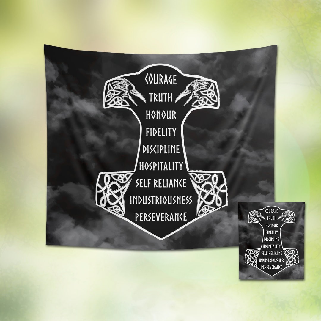 9 Noble Virtues Wall Tapestry | Ásatrú Wall Hanging | Nine Noble ...