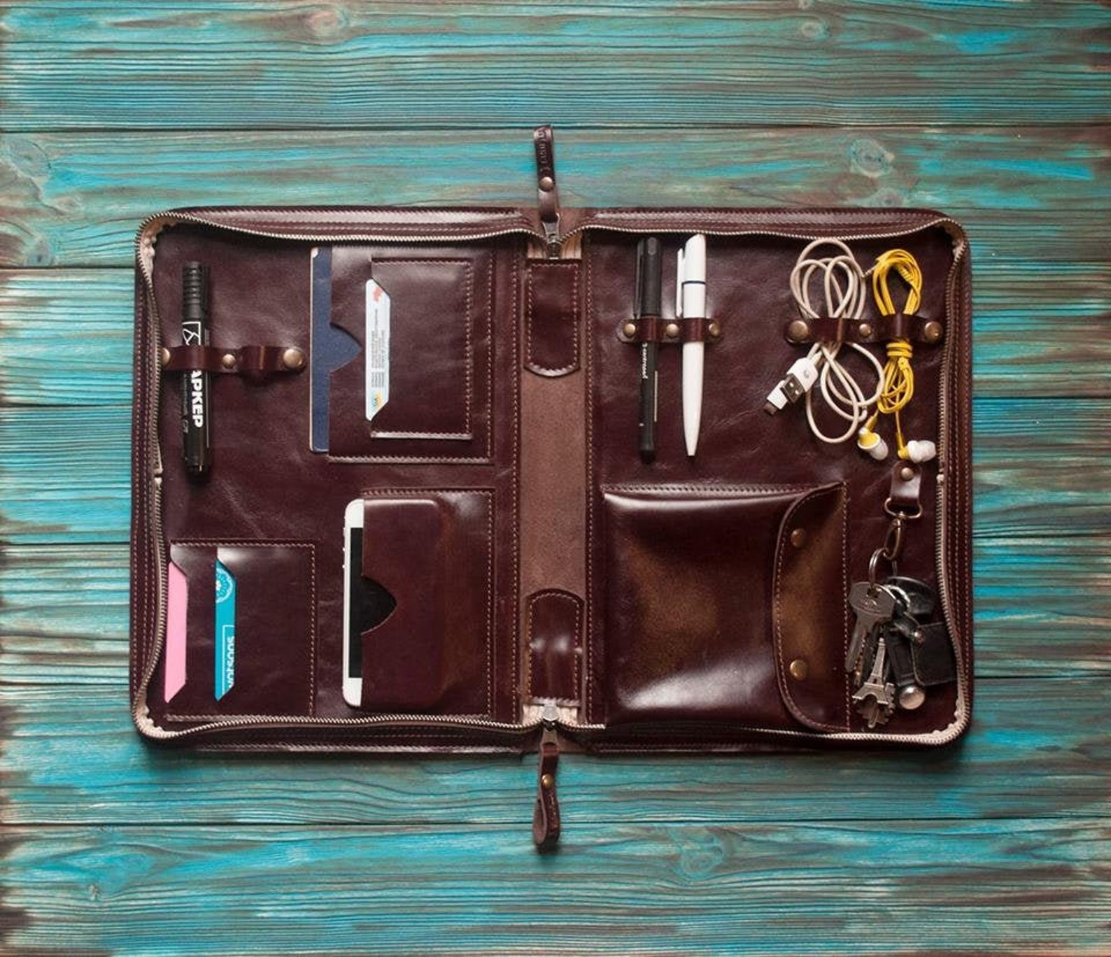 Personalized Custom Leather Portfolio, Leather Organizer, Briefcase ...