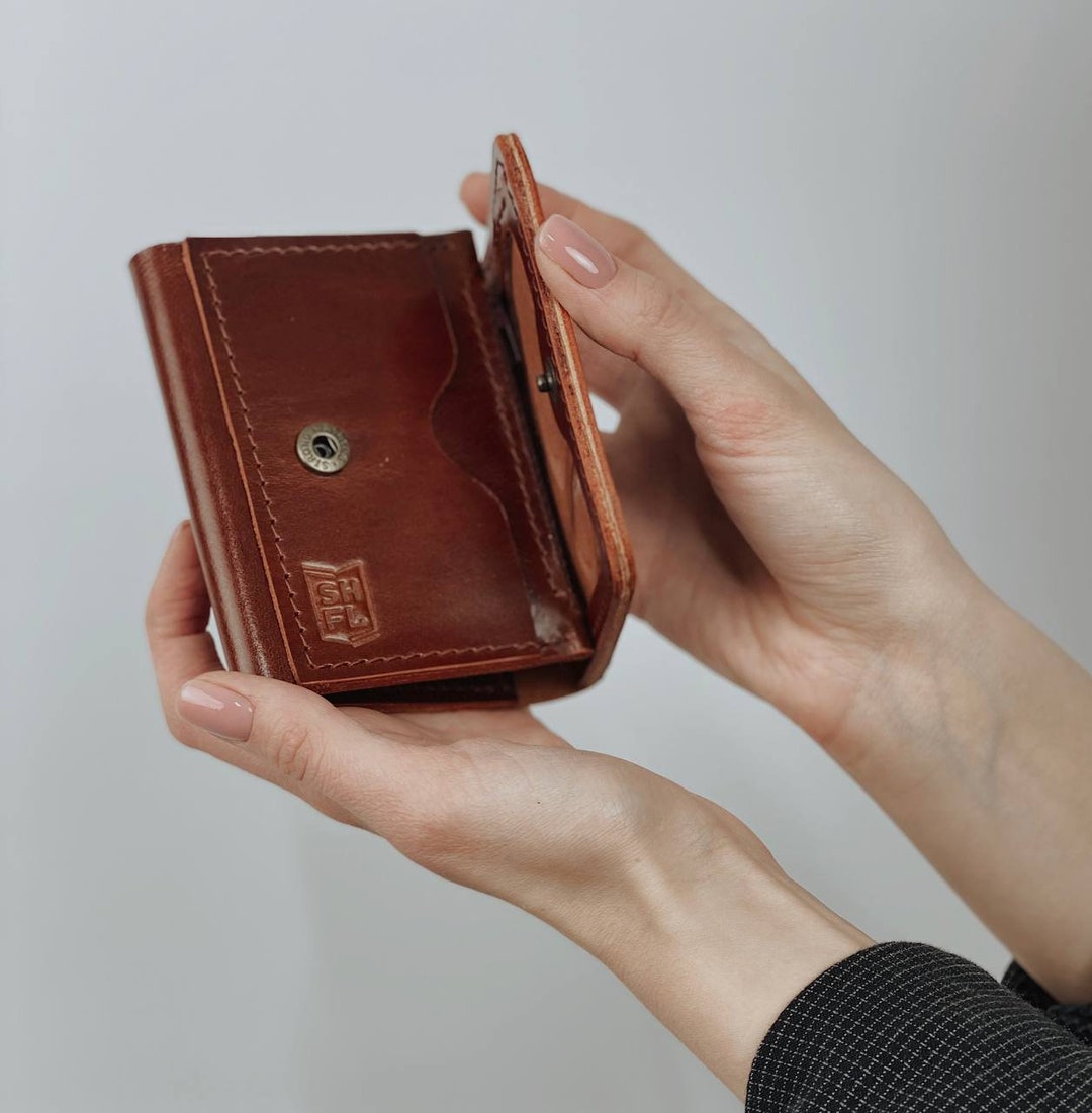 Personalized Leather Coin Wallet: Handmade Bronze Button Wallet - Etsy