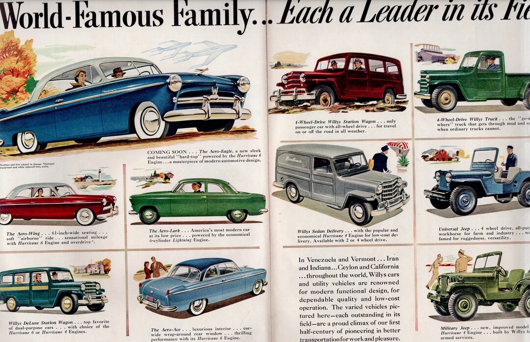 1952 2 Page Original Vintage Willys Car Magazine Ad - Etsy Canada