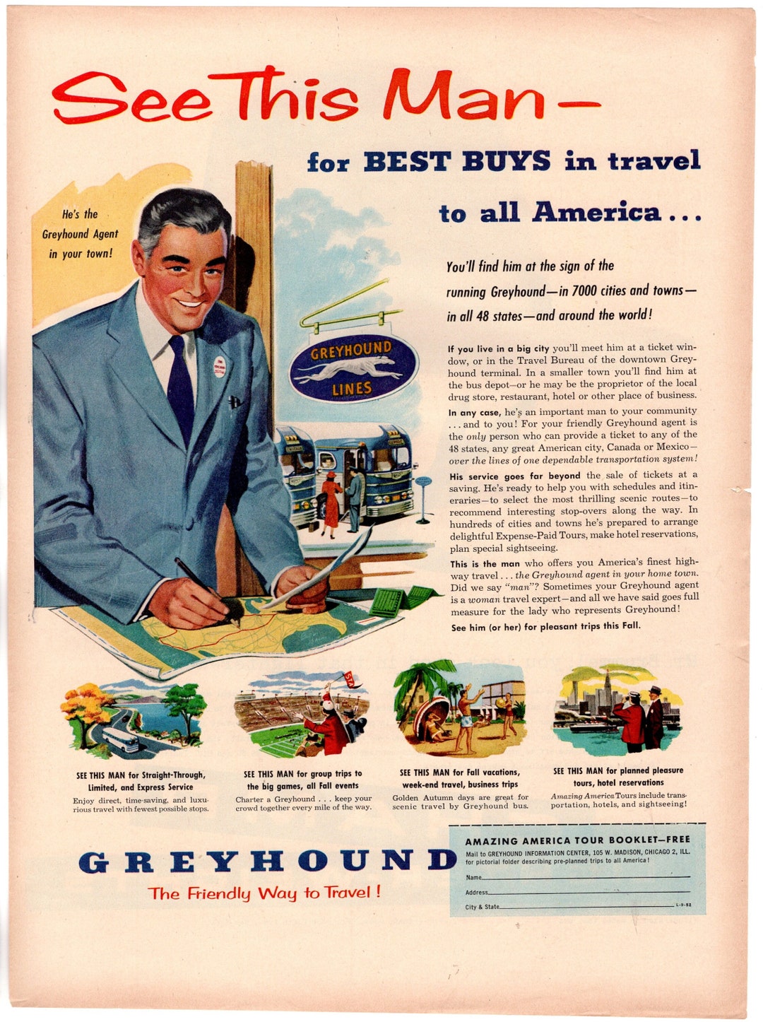 1952 Original Vintage Greyhound Bus Magazine Ad - Etsy