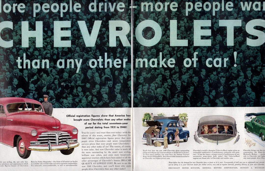 1948 2 Page Original Vintage Chevrolet Car Magazine Ad - Etsy