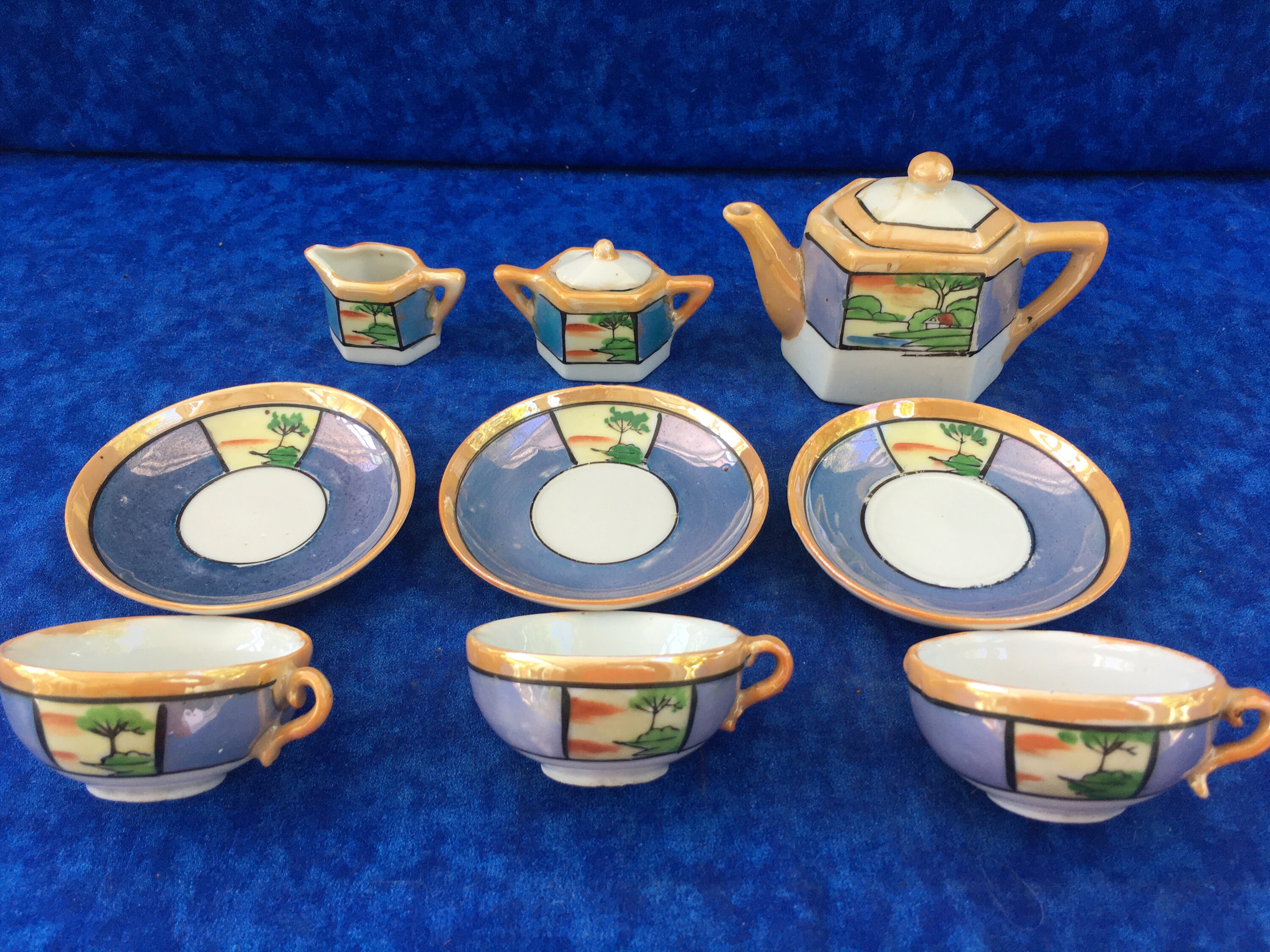 Vintage Children's Tea Set Made in Japan Gold & Blue - Etsy