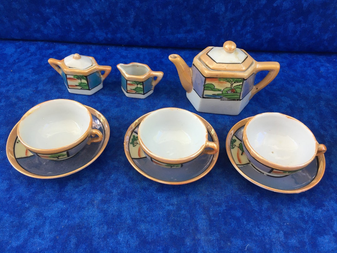 Vintage Children's Tea Set Made in Japan Gold & Blue Lustre - Etsy
