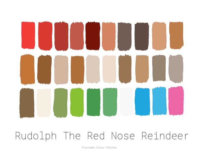 Instant Download Procreate Colour Palette Rudolph the Red Nose Reindeer ...