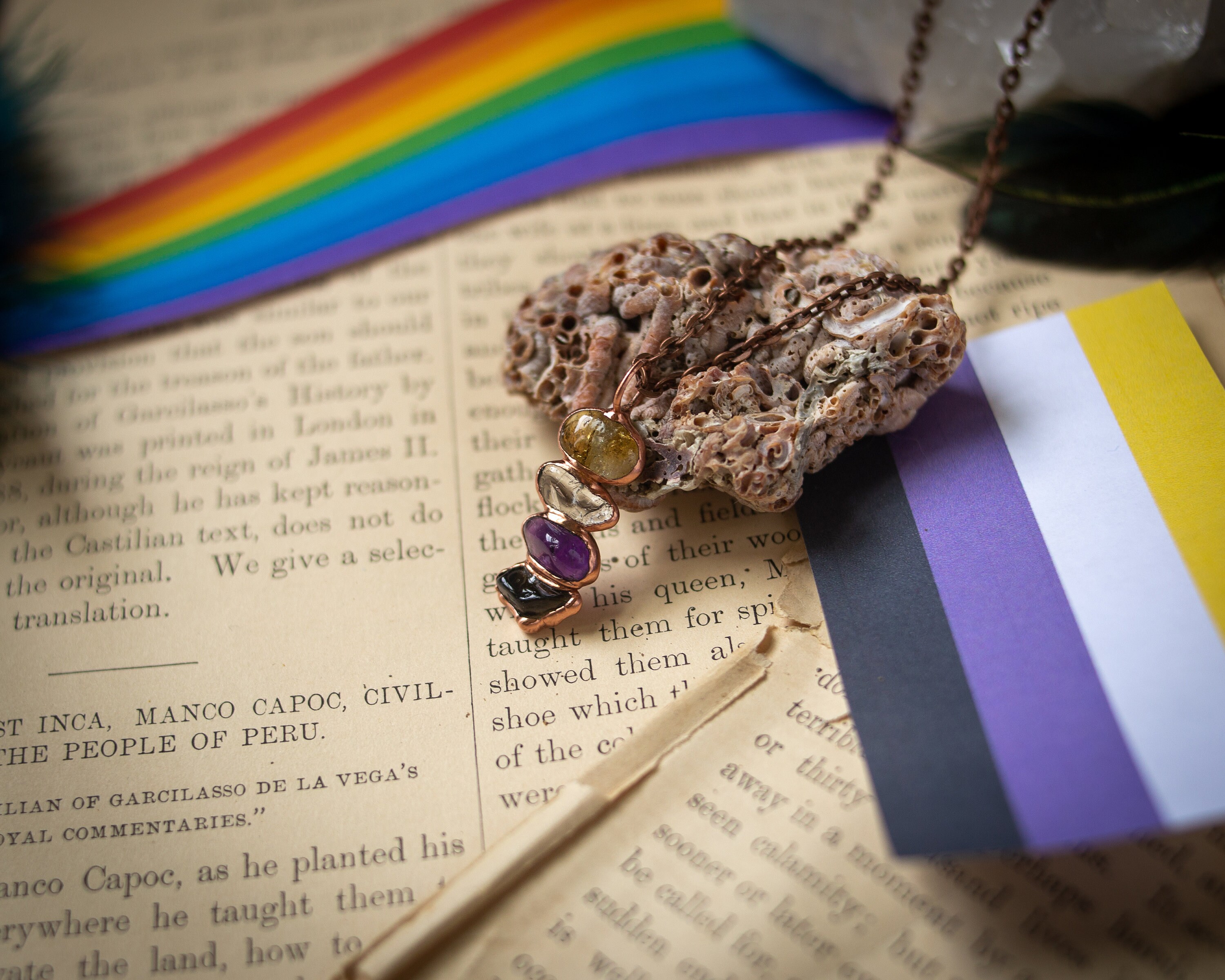 Non-binary Crystal Pride Flag Necklace LGBTQIA Gender - Etsy