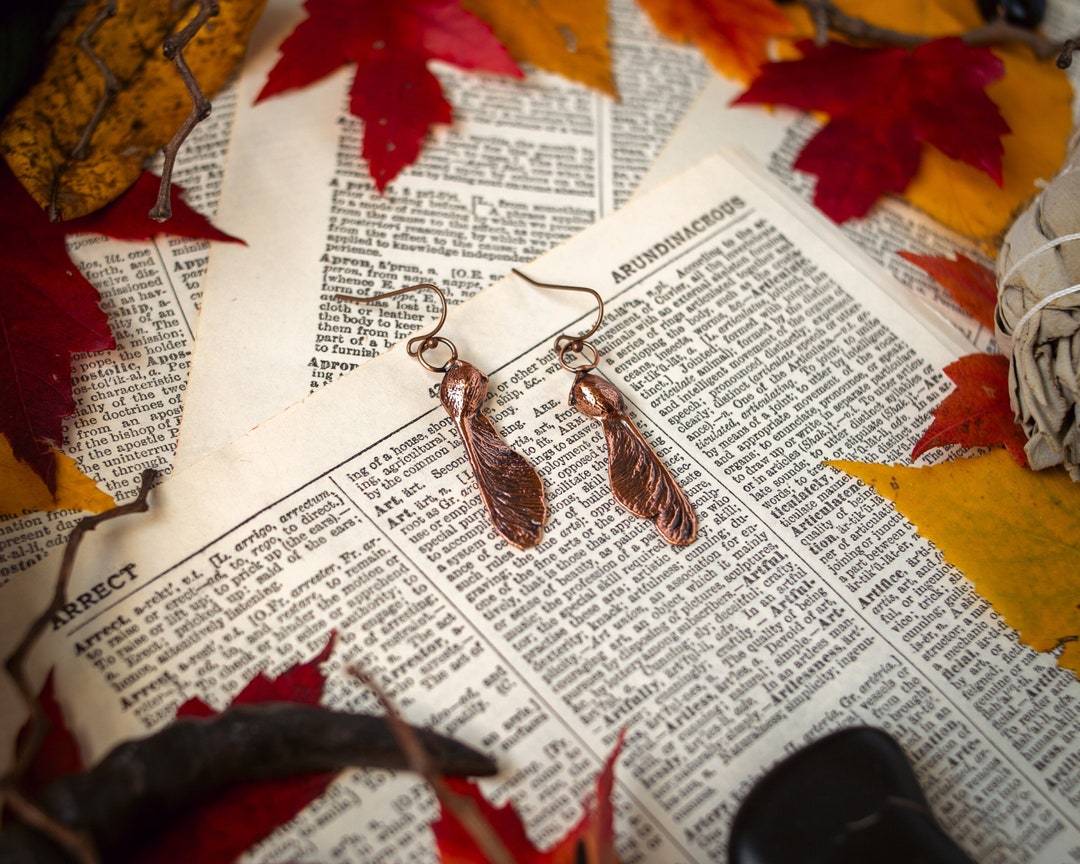 Maple Samara Seed Earrings, Copper Electroformed - Fall - Leaf - Leaves ...