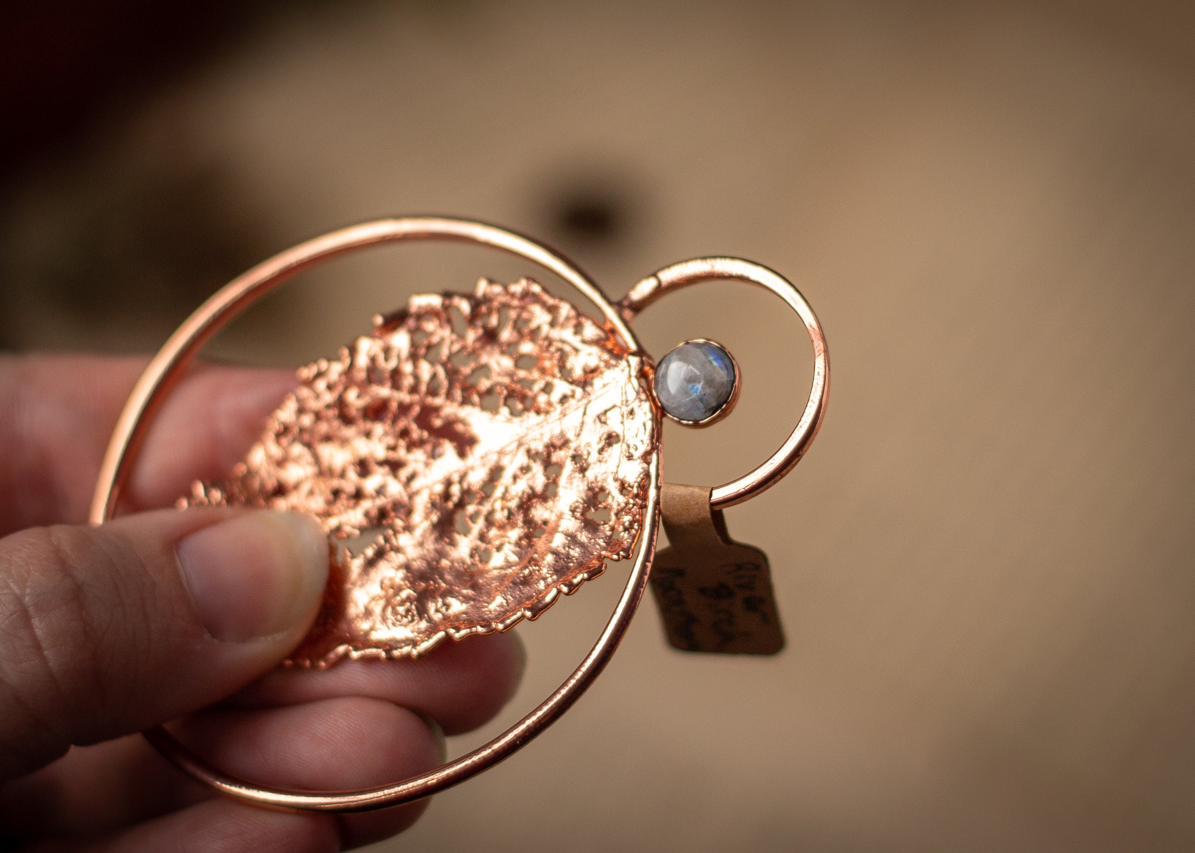 Skeletal Birch Leaf Pendant With Moonstone Copper - Etsy