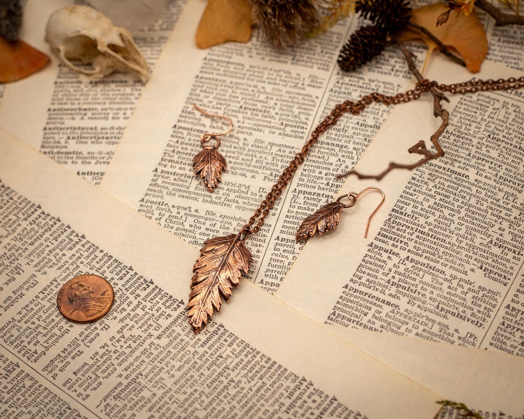 Real Poison Hemlock Set, Necklace and Earrings, Copper Electroformed ...