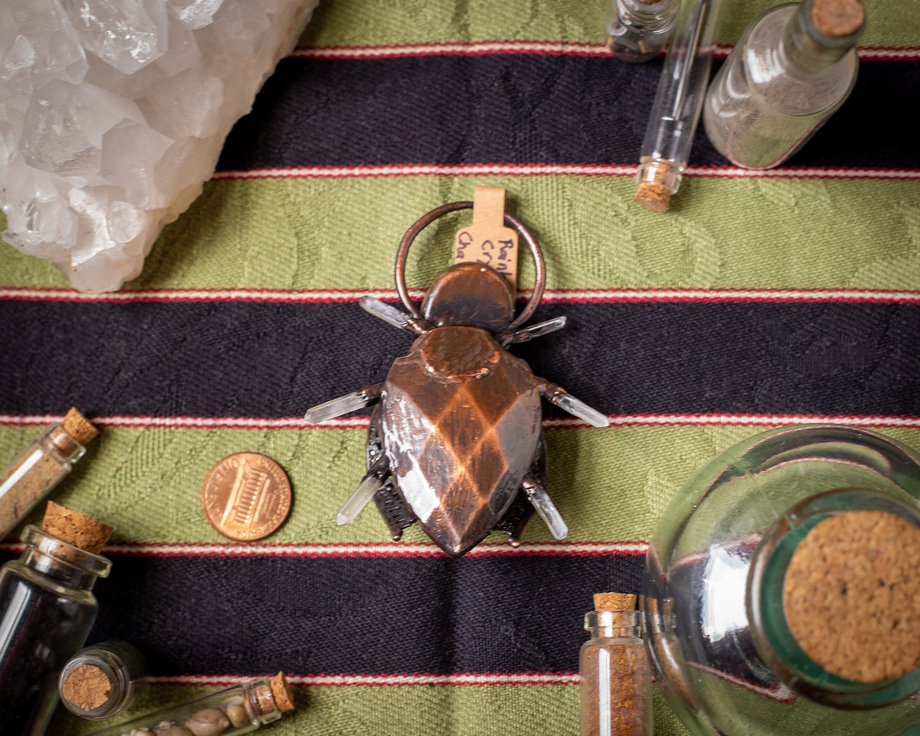 Rainbow Cut Crystal Beetle Pendant With Green Chalcedony and - Etsy